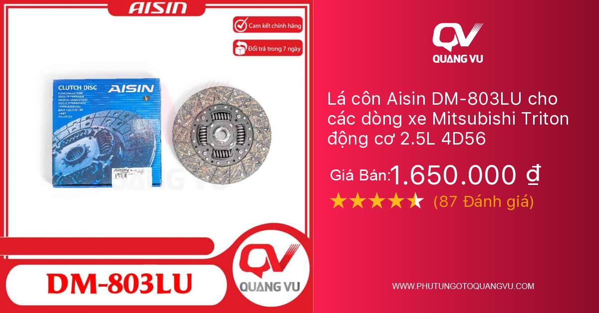 Lá côn Aisin DM-803LU cho các dòng xe Mitsubishi Triton động cơ 2.5L 4D56