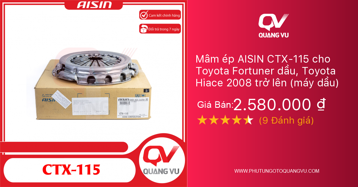 Mâm ép AISIN CTX-115 cho Toyota Fortuner dầu, Toyota Hiace 2008 trở lên (máy dầu)